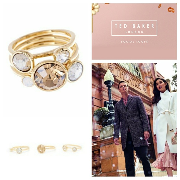 Tory Burch | Jewelry | Ted Baker Swarovski Jewel Cluster Stacking Ring ...